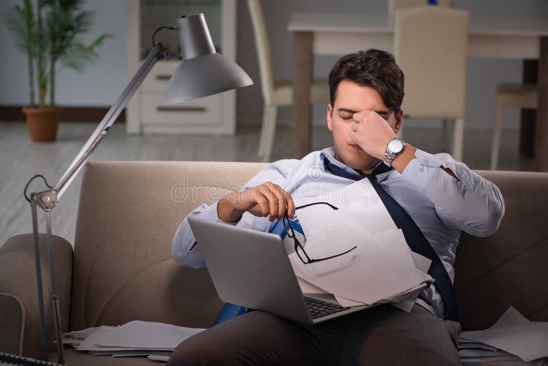 The Businessman Workaholic Working Late at Home Stock Image - Image of ...