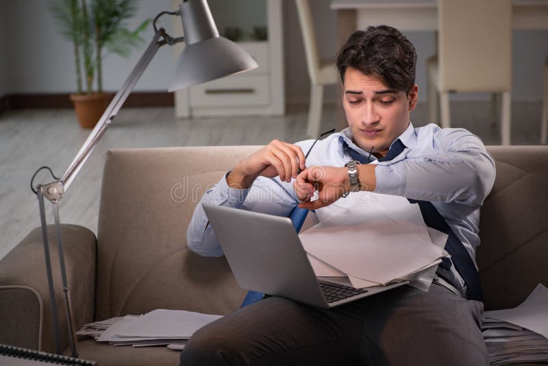 The Businessman Workaholic Working Late at Home Stock Image - Image of ...