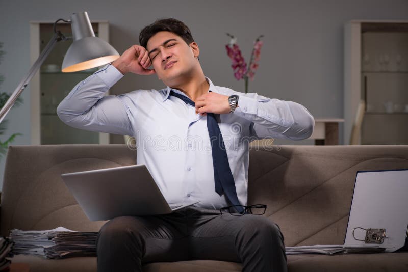 The Businessman Workaholic Working Late at Home Stock Photo - Image of ...