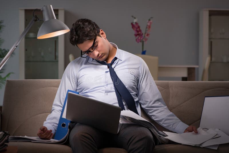The Businessman Workaholic Working Late at Home Stock Photo - Image of ...