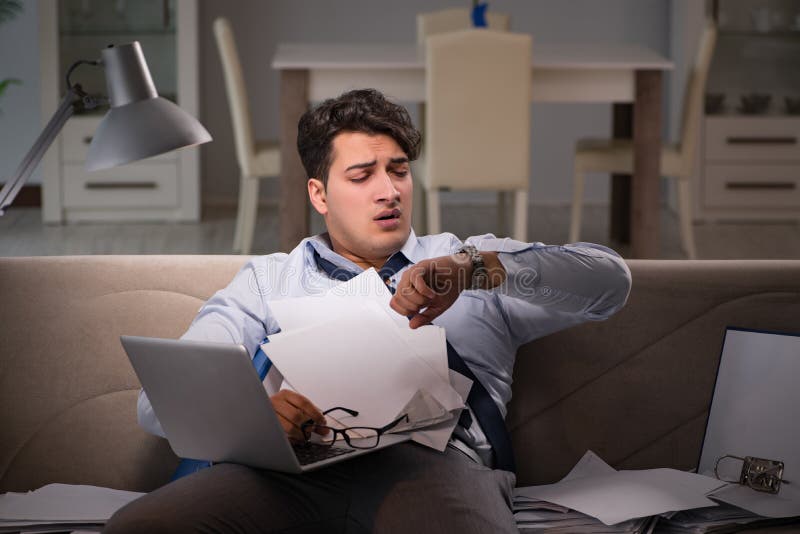 The Businessman Workaholic Working Late at Home Stock Image - Image of ...
