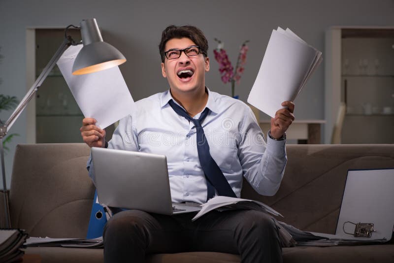 The Businessman Workaholic Working Late at Home Stock Photo - Image of ...