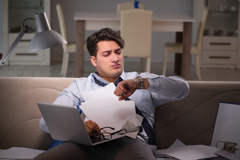 The Businessman Workaholic Working Late at Home Stock Image - Image of ...