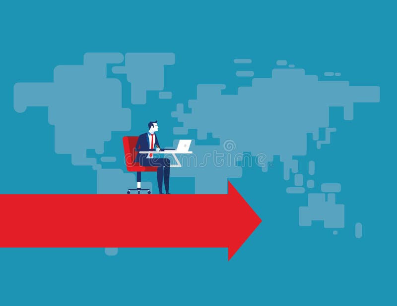 Businessman Working on Arrow Moving Forward. Concept Business Vector ...