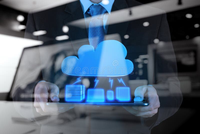 Businessman Working with a Cloud Computing Diagram Stock Image - Image ...