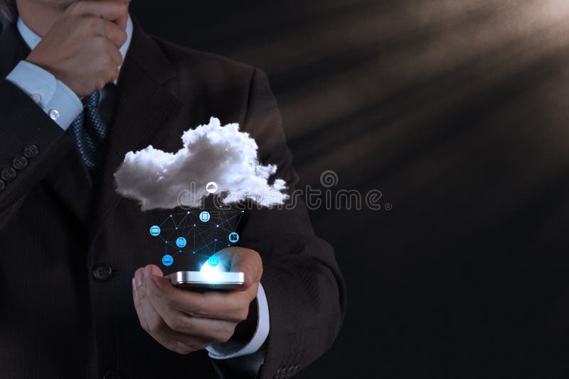 Businessman Working with a Cloud Computing Diagram on the New Co Stock Image - Image of cell ...