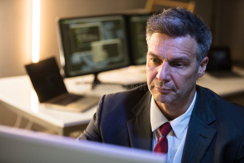 Businessman Working on Computer Stock Image - Image of lifestyle, chair ...