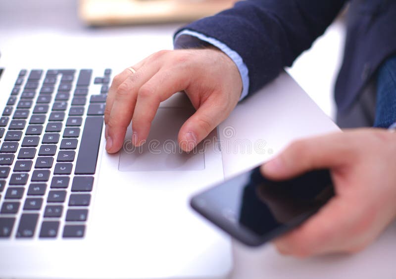 Businessman Working at a Computer Hands Closeup Stock Image - Image of ...