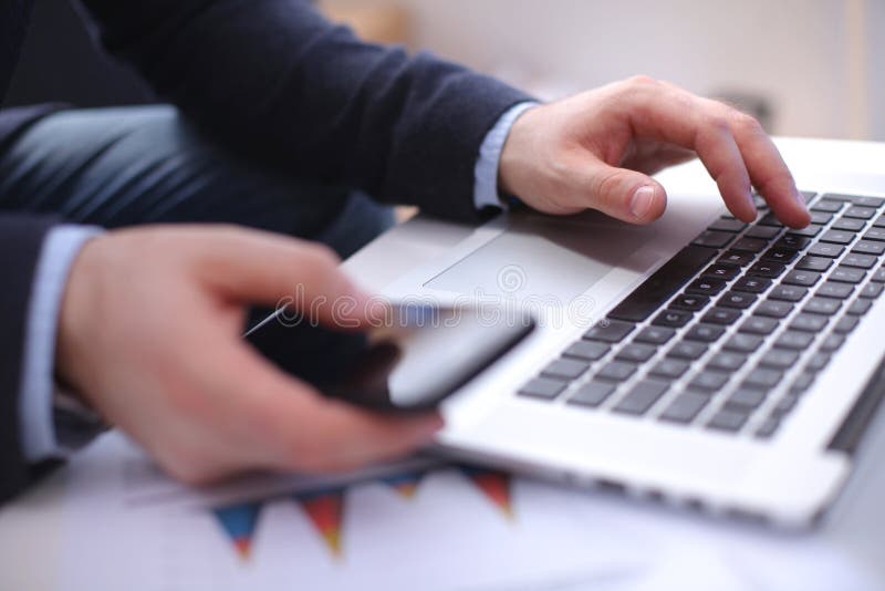 Businessman Working at a Computer Hands Closeup Stock Photo - Image of ...
