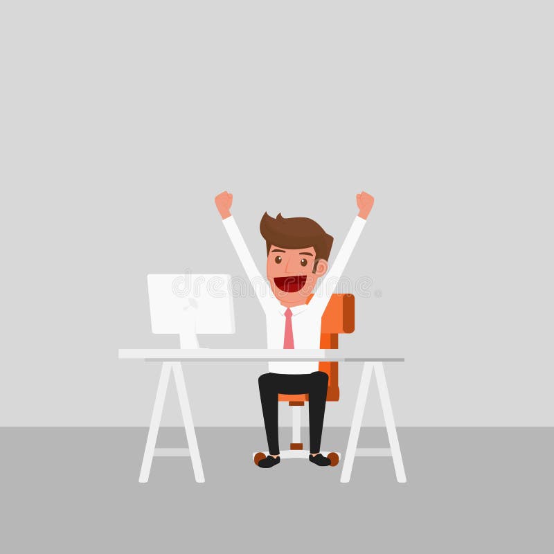 Businessman Working on Computer. Happy and Successful Stock Vector ...