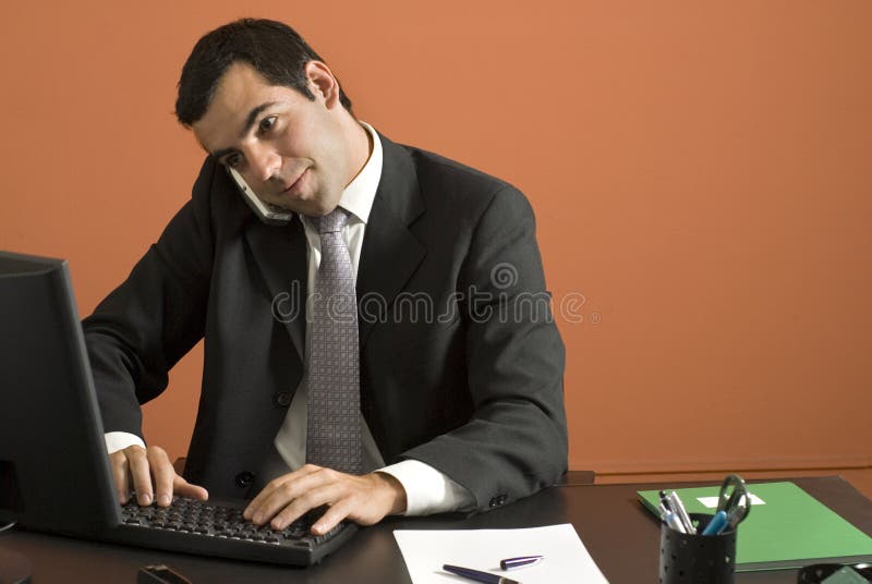Businessman Working on Computer - Horizontal Stock Photo - Image of ...