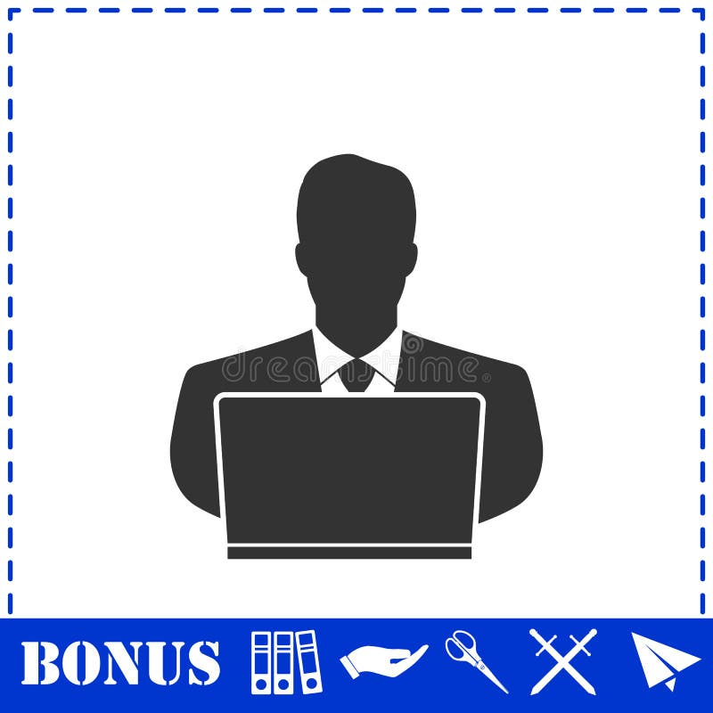 Businessman Working on Computer Icon Flat Stock Vector - Illustration ...