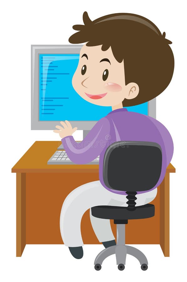 Businessman Working on Computer Stock Vector - Illustration of cartoon ...