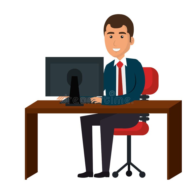 Businessman Working in Computer Stock Illustration - Illustration of ...