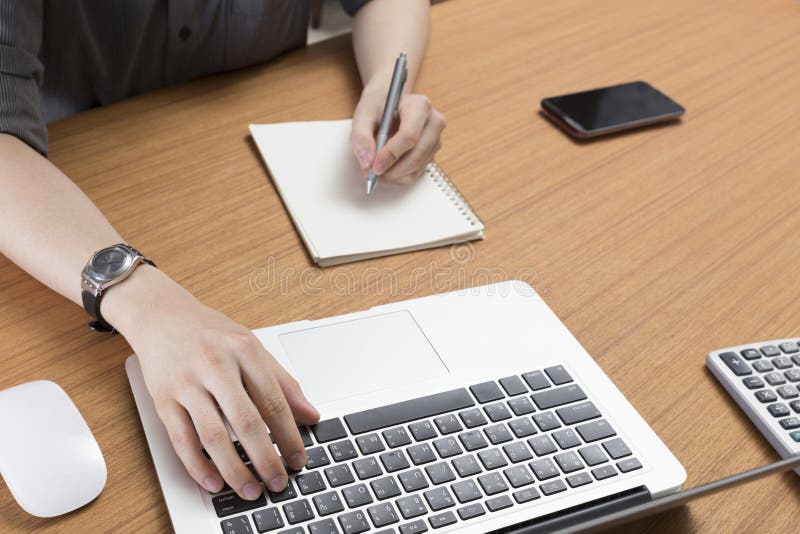 Businessman Working with Computer Laptop on Office Desk Stock Photo ...