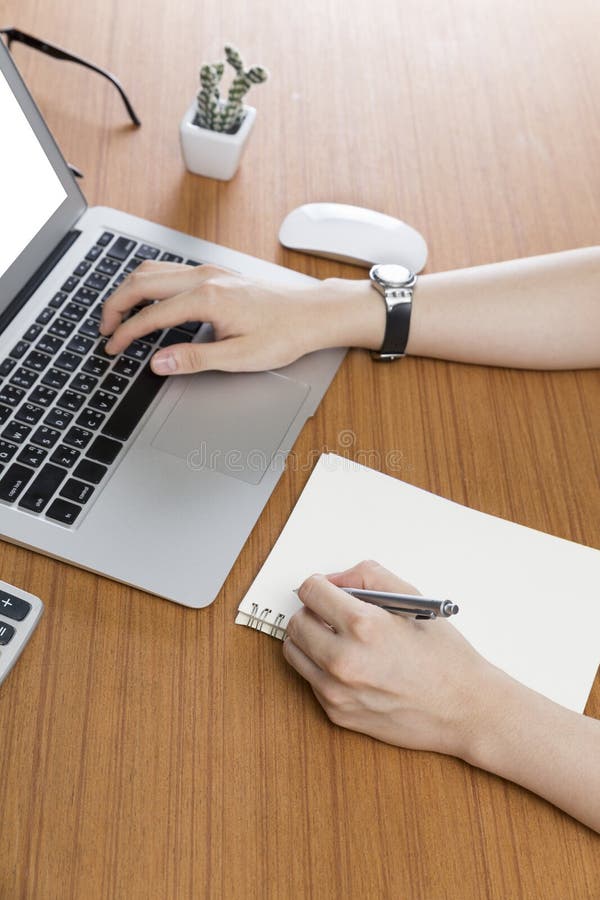 Businessman Working with Computer Laptop on Office Desk Stock Image ...