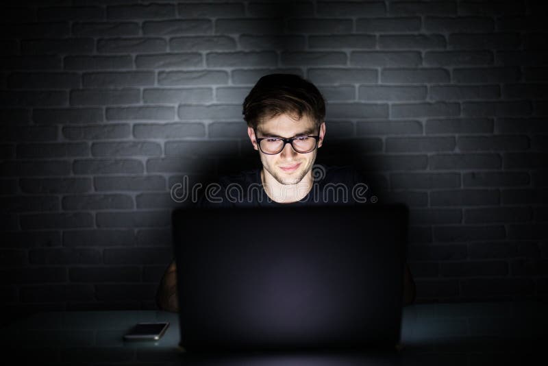 Businessman Working with Computer at Night Stock Image - Image of hands ...