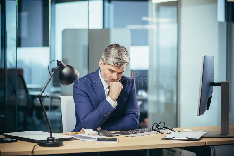 Businessman Working at Computer, Sick Man Coughing at Work Stock Photo ...