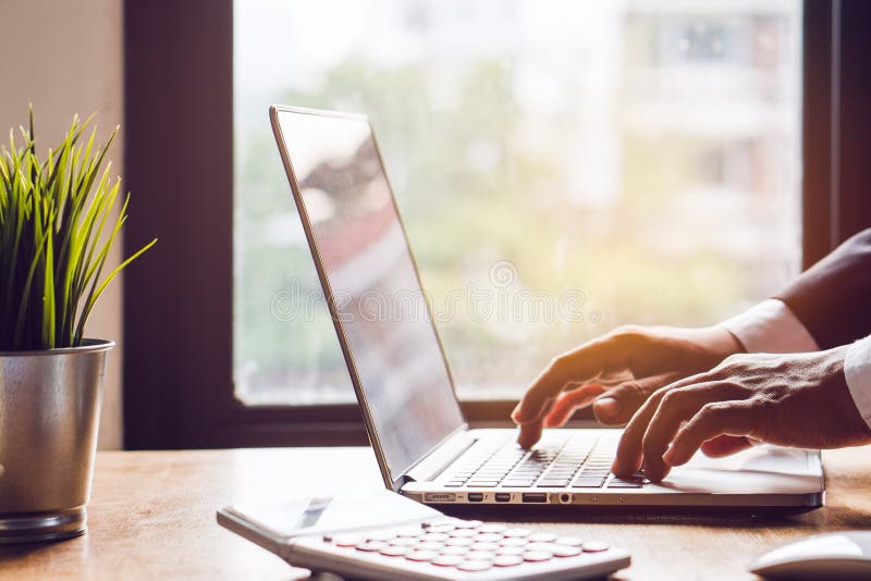 Businessman Working on Computer on the Table. Stock Photo - Image of ...