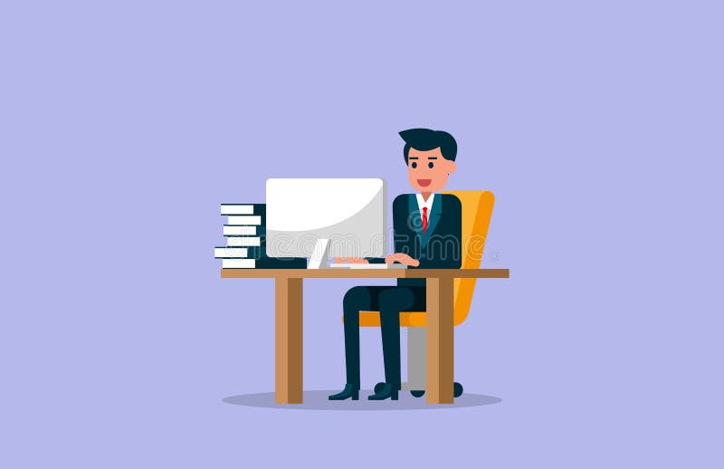 Businessman Working on Computer. Vector Illustration of Working Stock ...