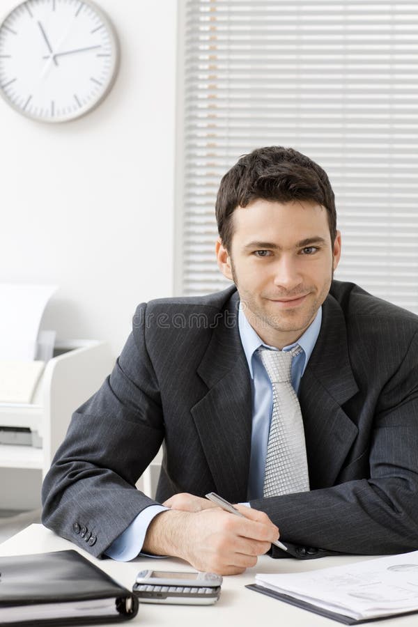 Businessman Working at Desk Stock Image - Image of indoor, handsome ...