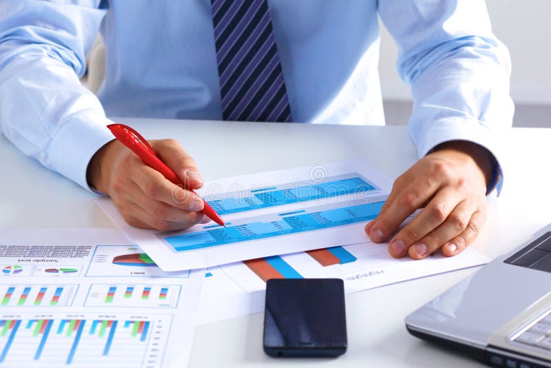 Businessman Working at a Desk Computer Graphics Stock Photo - Image of ...