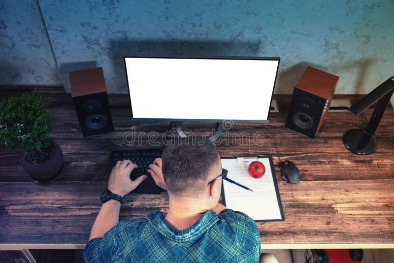 Businessman Working at a Desktop Computer Stock Image - Image of data ...