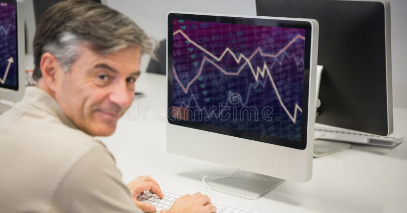 Businessman Working on Desktop Computer at Office Stock Image - Image ...