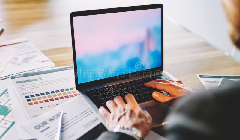 Businessman Working at Digital Laptop Computer Checking Database Stock ...
