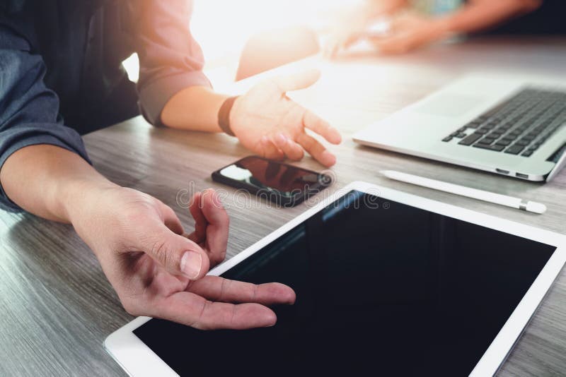Businessman Working with Digital Tablet Computer and Smart Phone Stock ...
