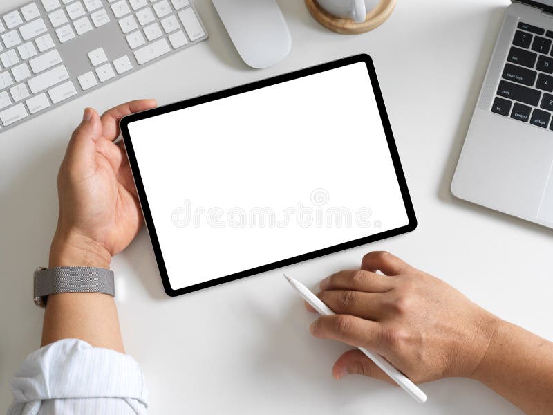 Businessman Working with Digital Tablet on Workspace with Laptop and ...