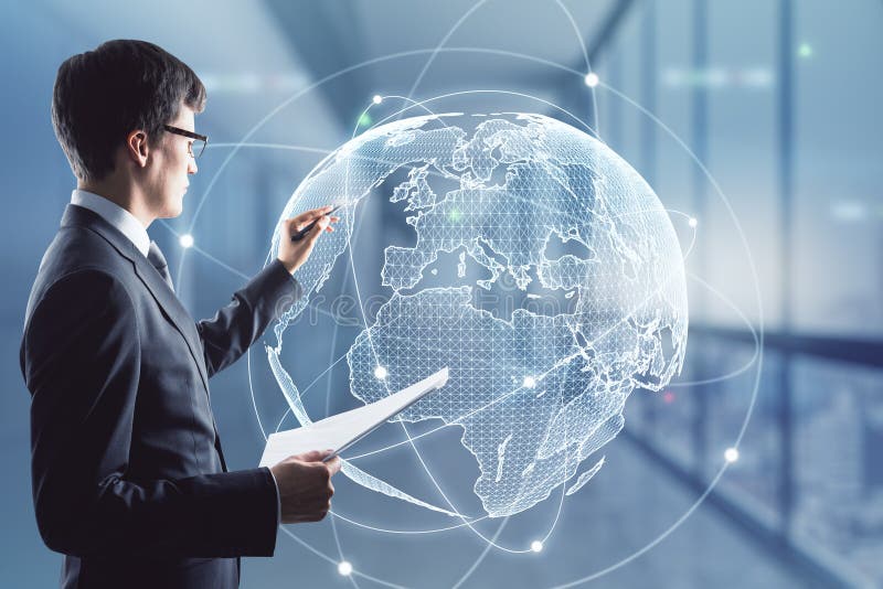 Digital Globalization Concept with Digital World Map Layout Above Human ...