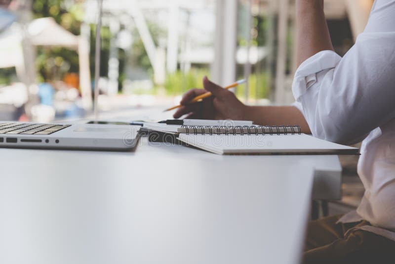 Businessman Working with Document and Computer in Office Workplace ...