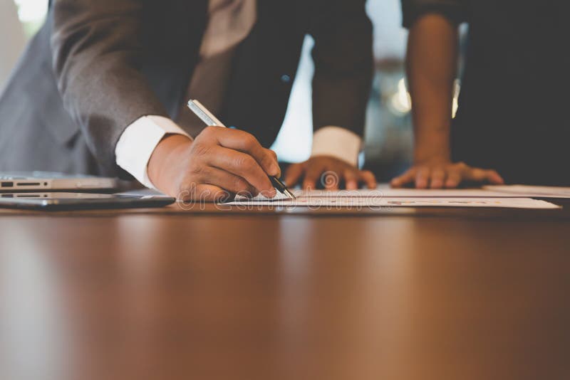 Businessman Working with Document and Computer in Office Workplace ...