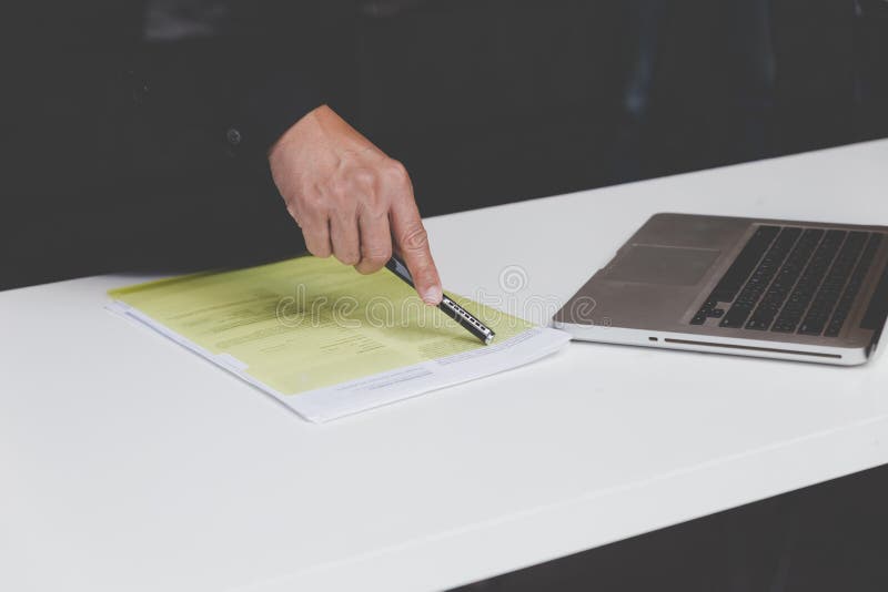 Businessman Working with Document and Computer in Office Workplace ...