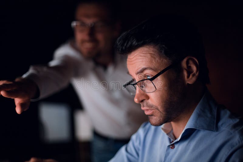 Businessman Working with Documents Dark Office Stock Image - Image of ...