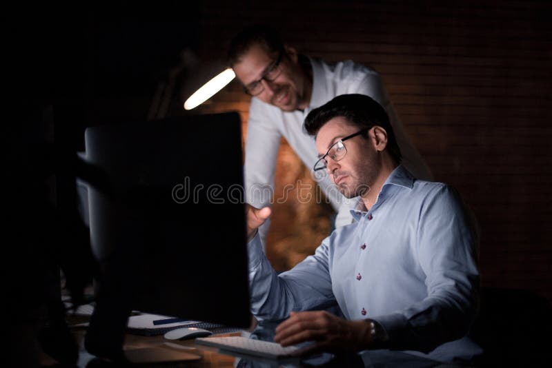 Businessman Working with Documents Dark Office Stock Image - Image of ...