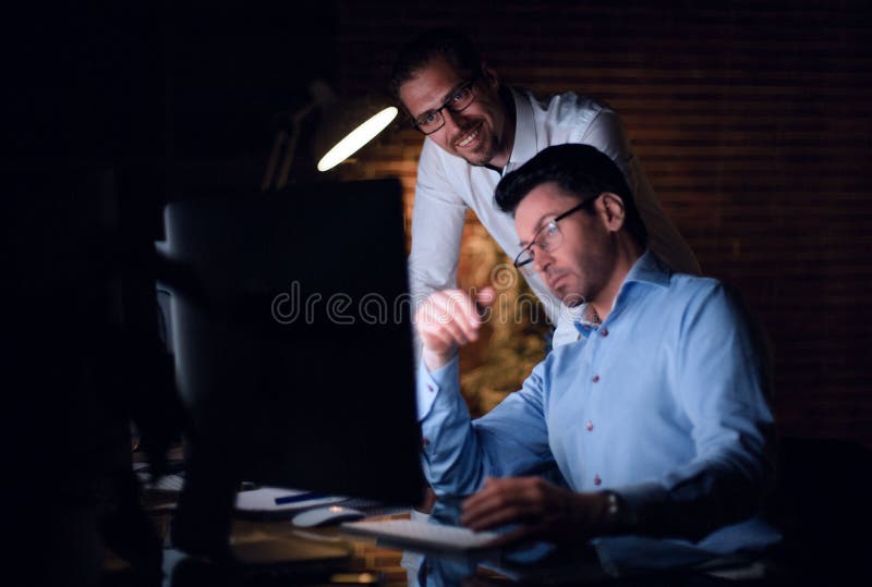 Businessman Working with Documents Dark Office Stock Image - Image of ...