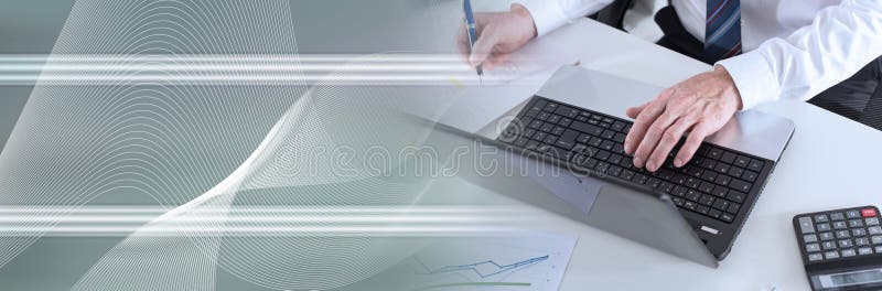 Businessman Working at Office. Panoramic Banner Stock Image - Image of ...