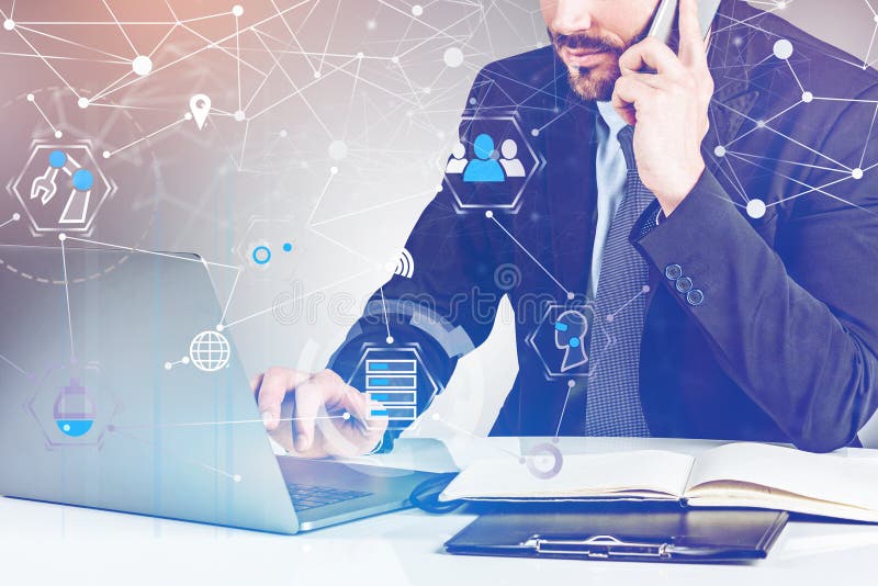 Businessman Working with GUI Interface Stock Photo - Image of digital ...