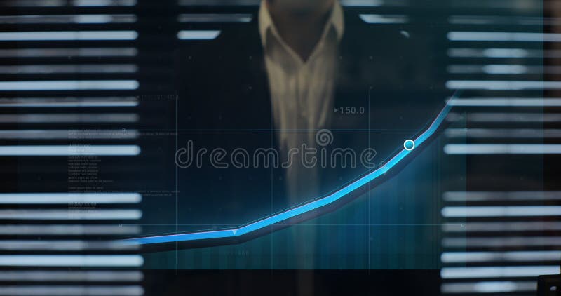 Businessman Working on Holographic Financial Chart Using Augmented ...