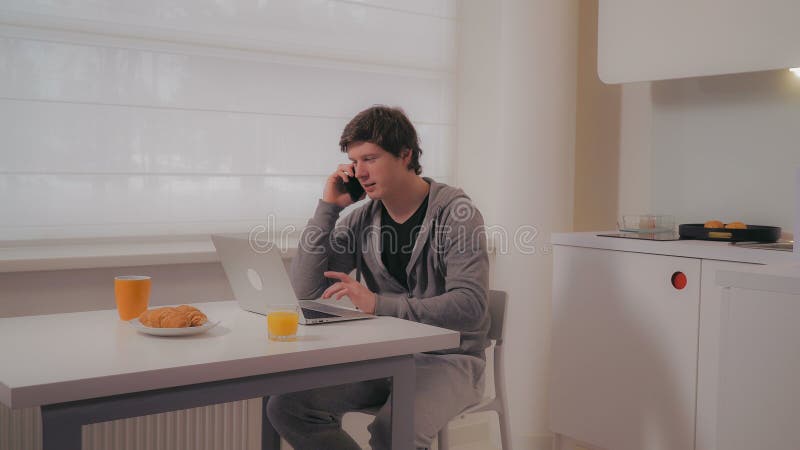 Businessman Working at Home. Stock Photo - Image of breakfast, food ...