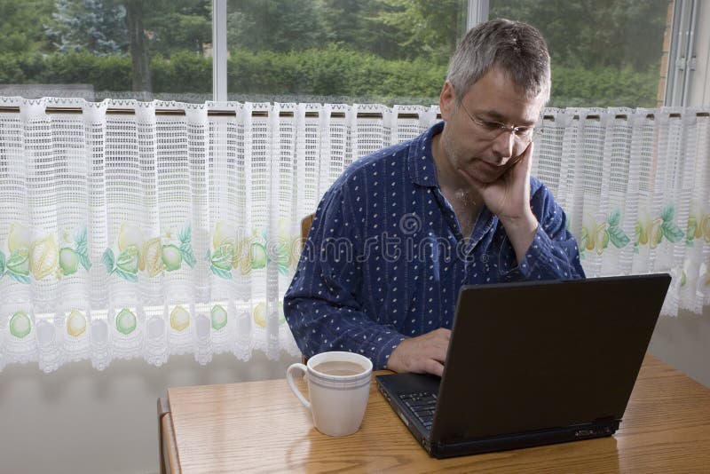 Businessman Working from Home in Pajamas Stock Photo - Image of ...