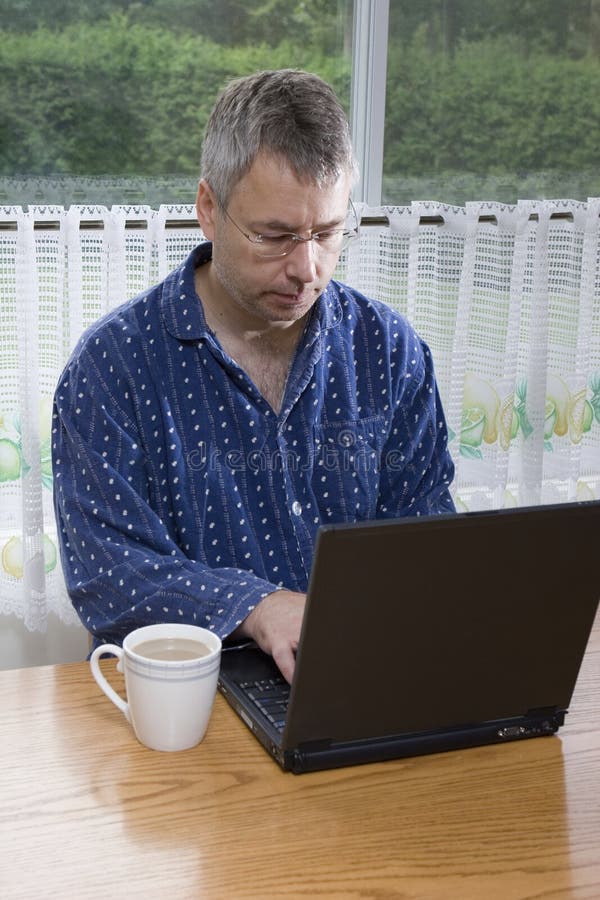 Businessman Working from Home in Pajamas Stock Photo - Image of busy ...