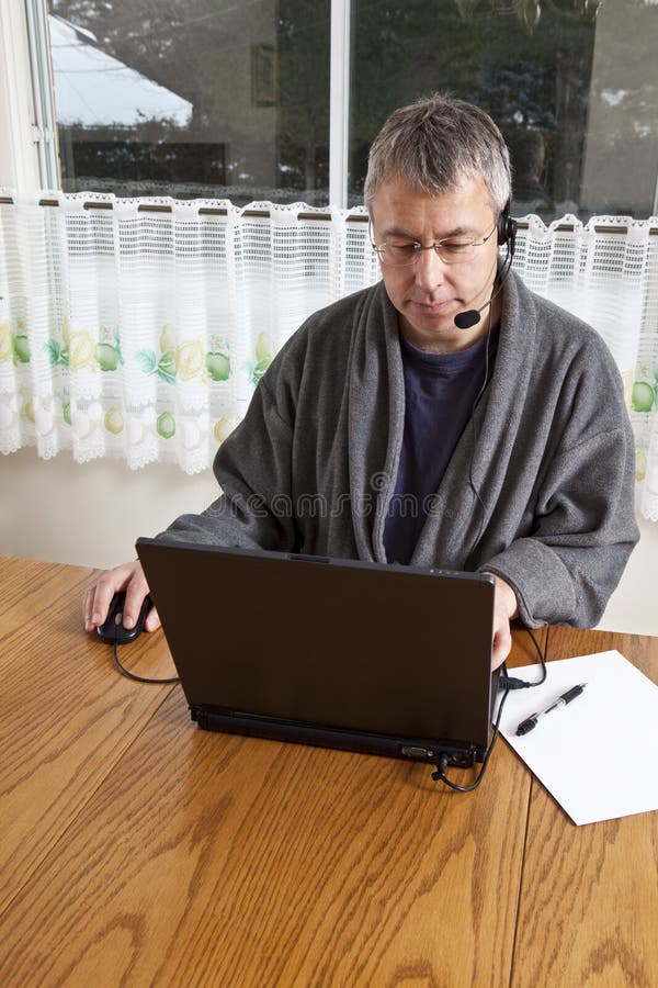 Businessman Working from Home in Pajamas Stock Photo - Image of home ...