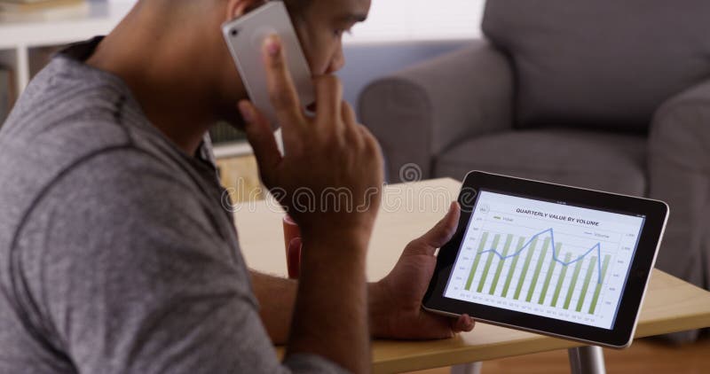 Businessman Working from Home on Tablet Stock Image - Image of ...