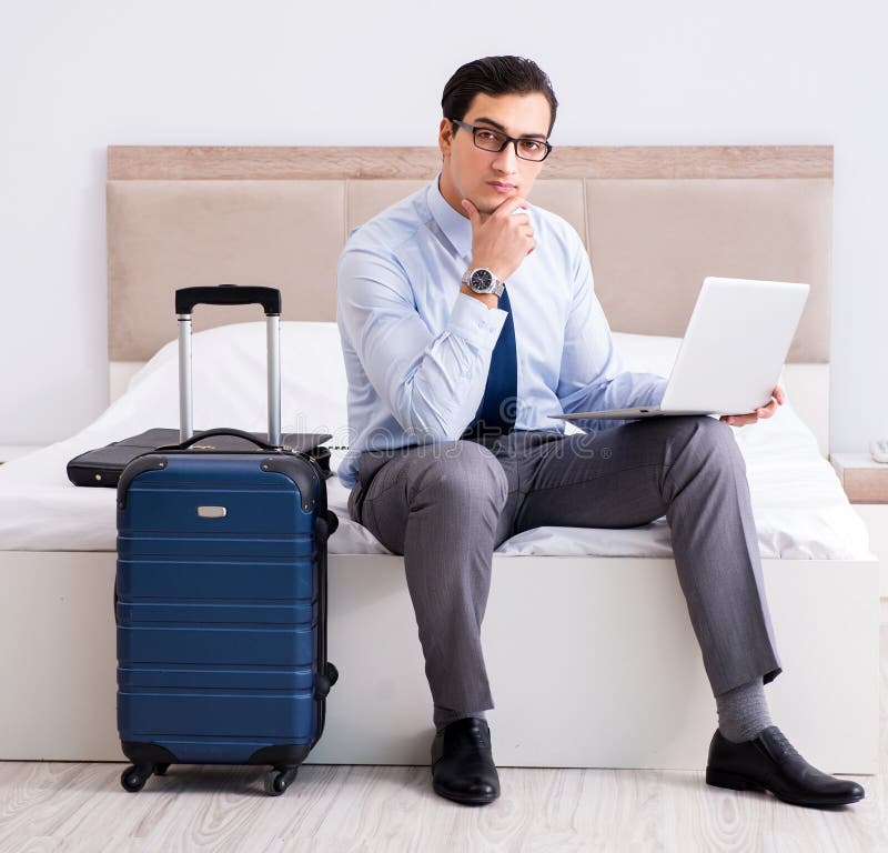 Businessman Working in Hotel Room Stock Photo - Image of netbook ...