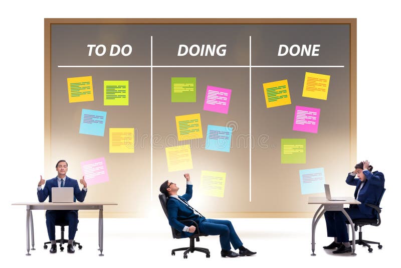 Businessman Working on Kanban Board with Tasks Stock Photo - Image of ...