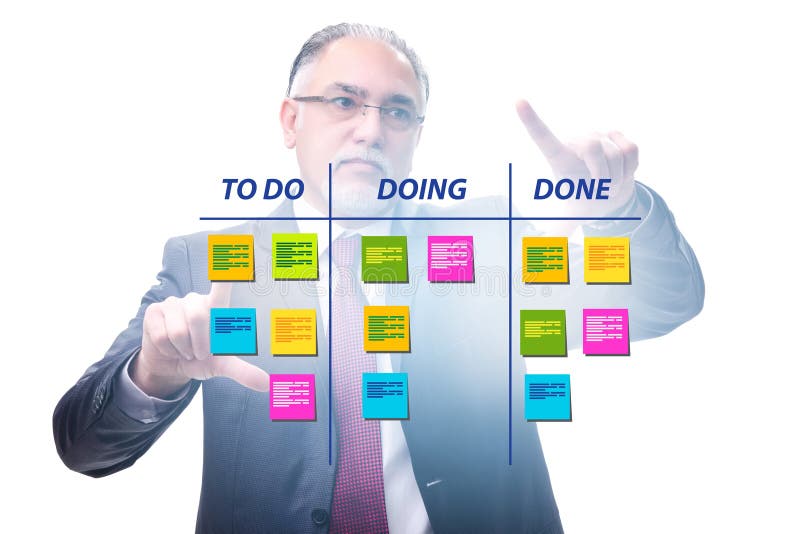 Businessman Working on Kanban Board with Tasks Stock Photo - Image of ...