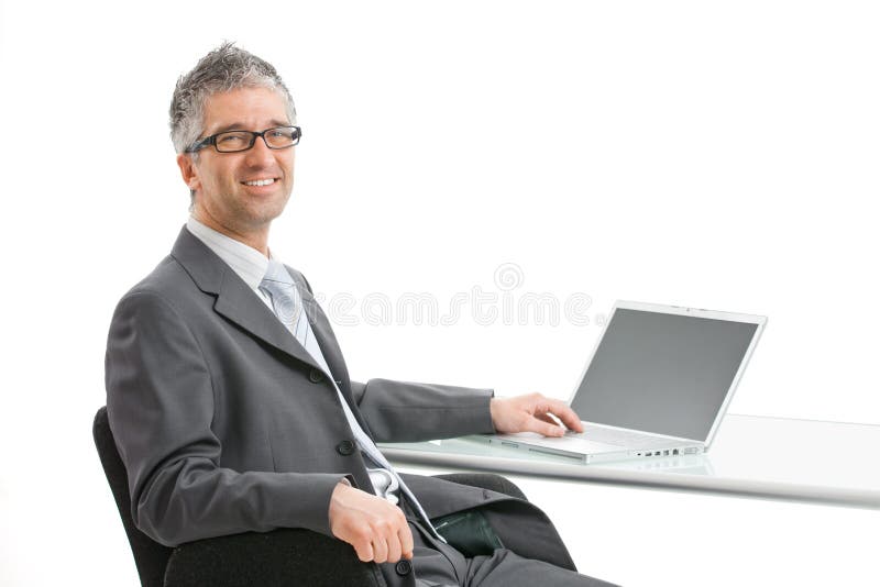 Businessman Working on Laptop Stock Image - Image of business, desk ...